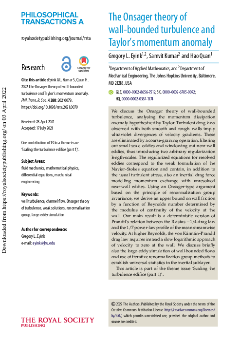 (PDF) The Onsager theory of wall-bounded turbulence and Taylor’s momentum anomaly | Gregory ...