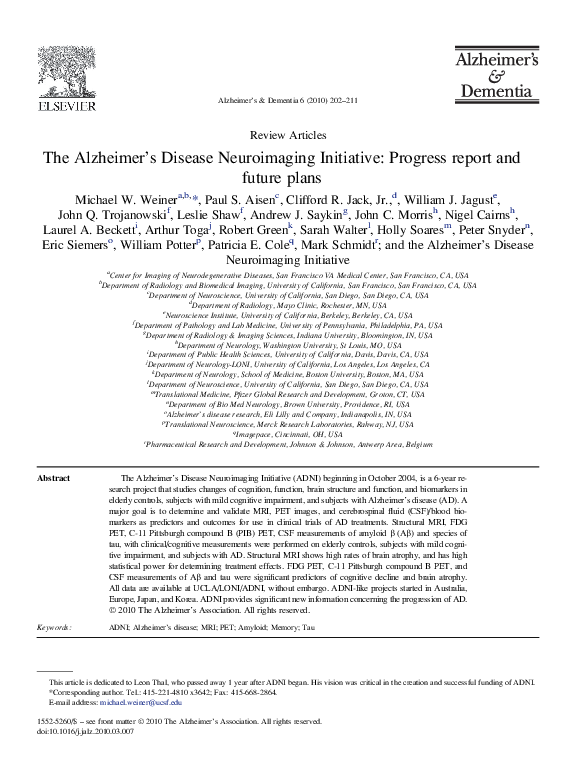 (PDF) The Alzheimer's Disease Neuroimaging Initiative: Progress report and future plans