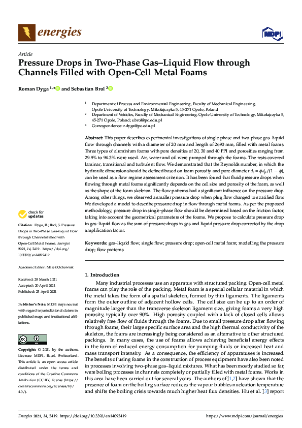 (PDF) Pressure Drops in Two-Phase Gas–Liquid Flow through Channels ...