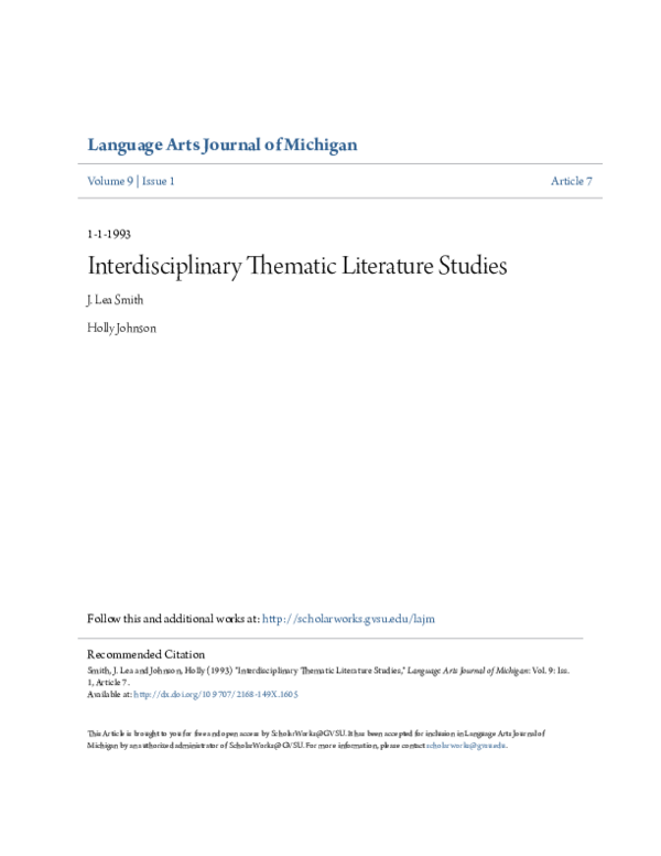 (PDF) Interdisciplinary Thematic Literature Studies