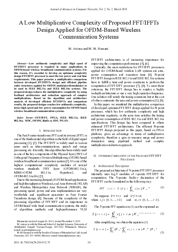 Pdf A Low Multiplicative Complexity Of Proposed Fft Iffts Design Applied For Ofdm Based