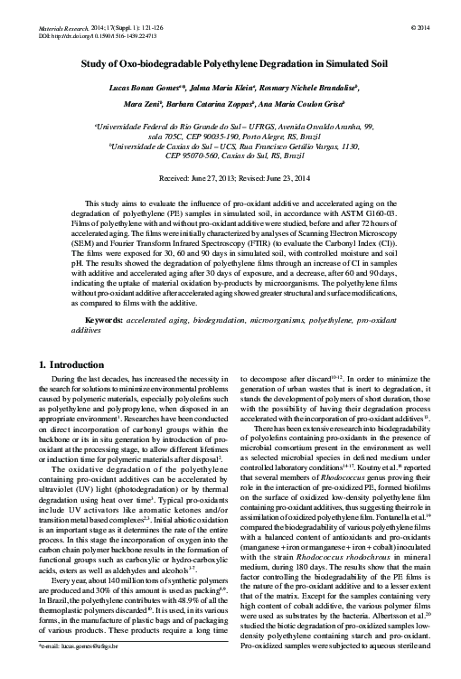 (PDF) Study of oxo-biodegradable polyethylene degradation in simulated soil