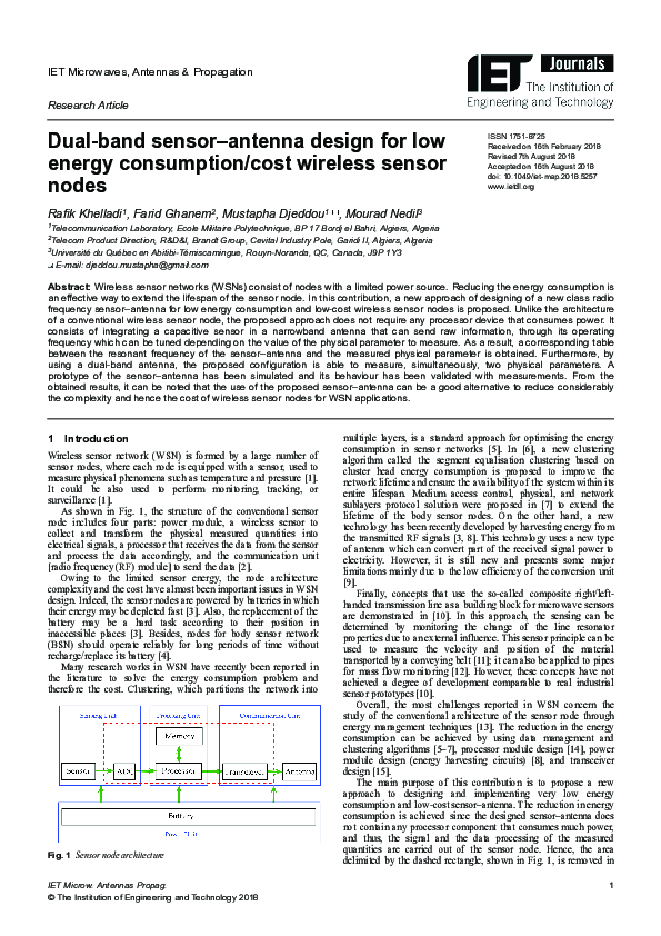 (PDF) Dual-band sensor–antenna design for low energy consumption/cost wireless sensor nodes