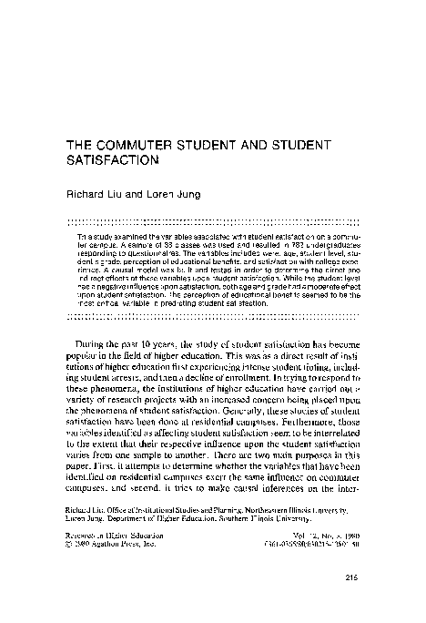 (PDF) The commuter student and student satisfaction