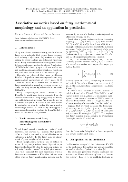 Pdf Associative Memories Based On Fuzzy Mathematical Morphology And An Application In