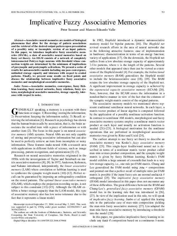 (PDF) Implicative Fuzzy Associative Memories