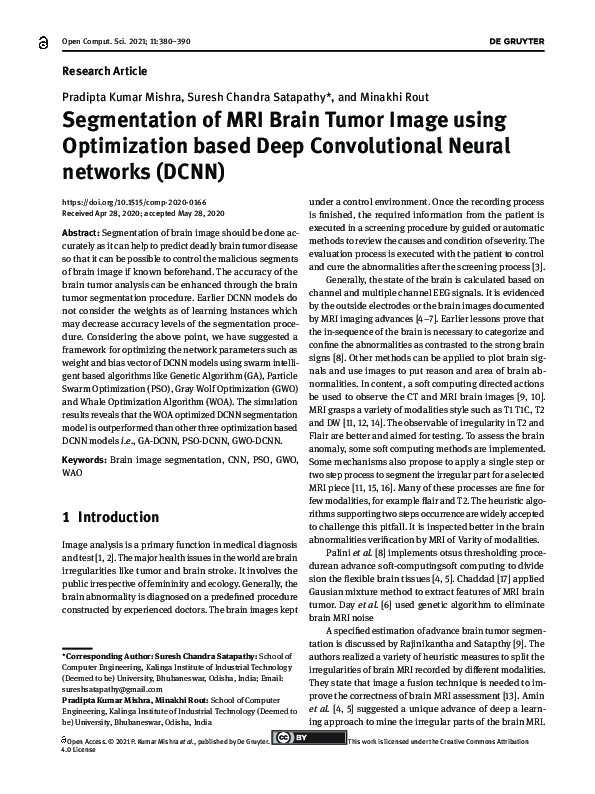 (PDF) Segmentation of MRI Brain Tumor Image using Optimization based Deep Convolutional Neural ...