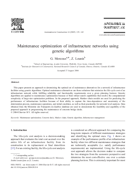 Pdf Maintenance Optimization Of Infrastructure Networks Using Genetic Algorithms