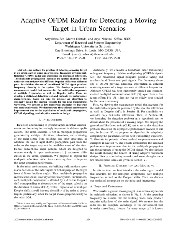 (PDF) Adaptive OFDM radar for detecting a moving target in urban scenarios