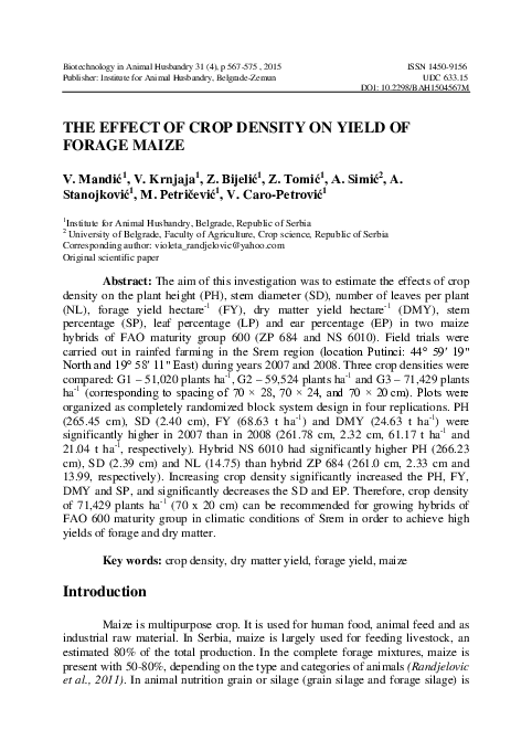 (PDF) The effect of crop density on yield of forage maize
