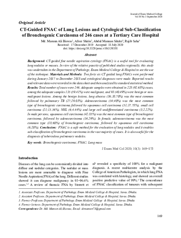 (PDF) CT-Guided FNAC of Lung Lesions and Cytological Sub-Classification ...