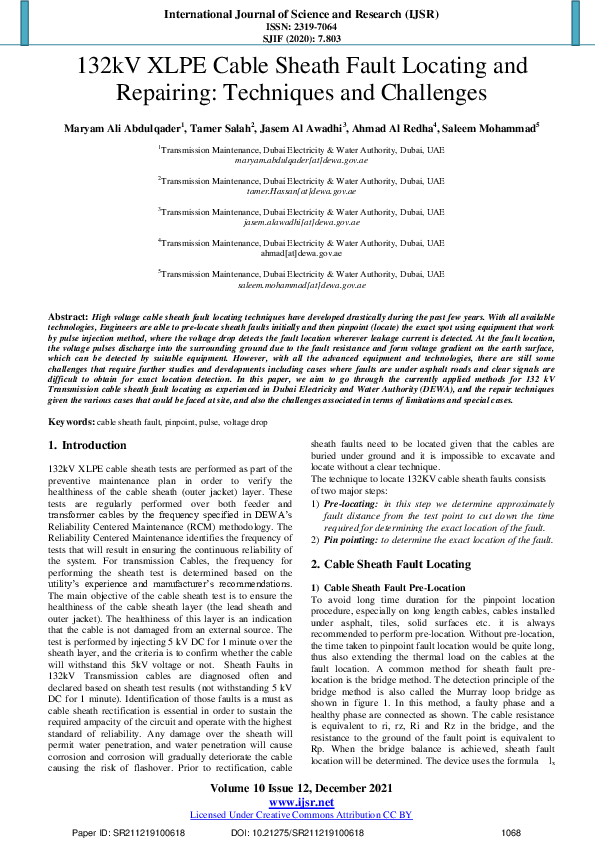 (PDF) 132kV XLPE Cable Sheath Fault Locating and Repairing: Techniques ...