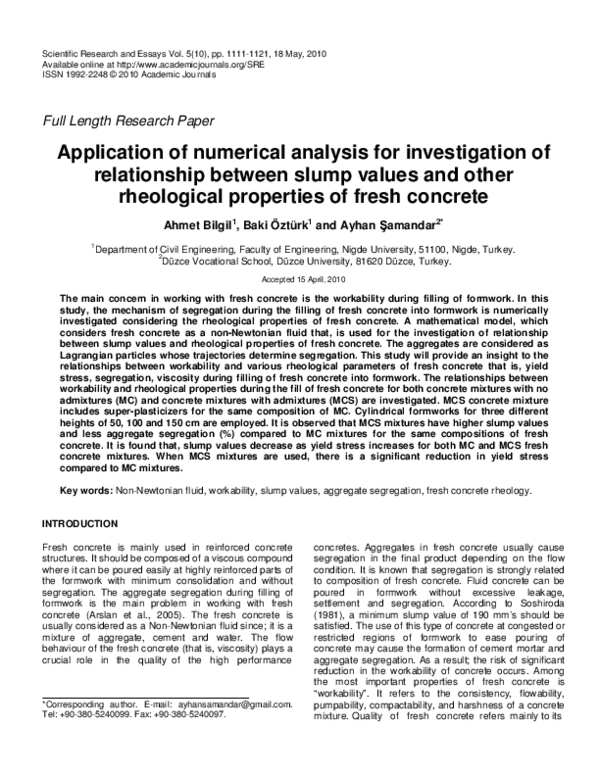 (PDF) Application of numerical analysis for investigating the relationship between slump values ...