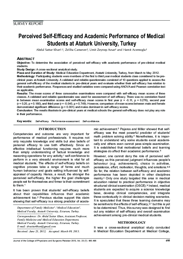 (PDF) Perceived self-efficacy and academic performance of medical students at ataturk university ...