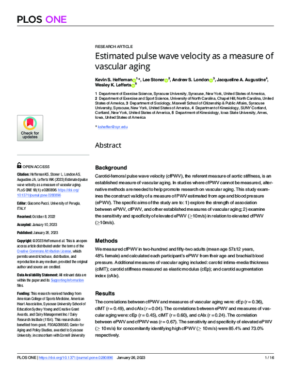 (PDF) Estimated pulse wave velocity as a measure of vascular aging