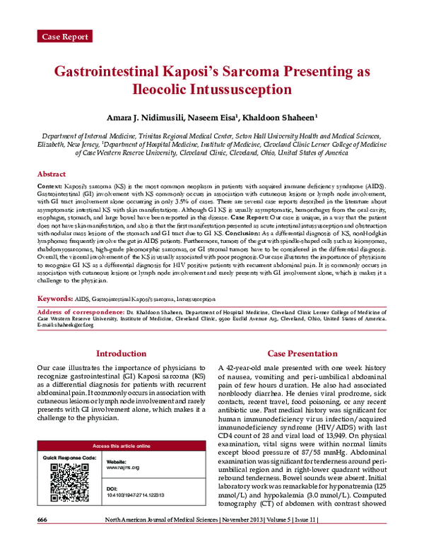 (PDF) GI Kaposi's Sarcoma: Intussusception Case Study