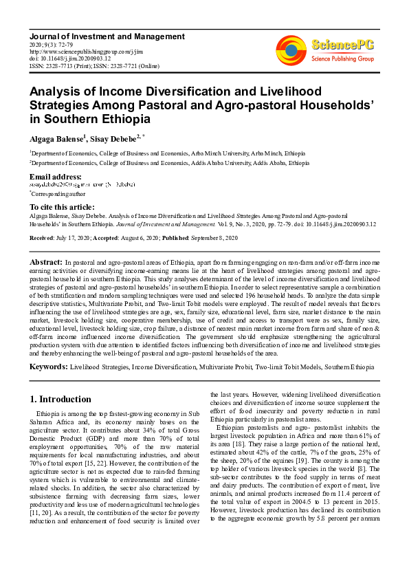(PDF) Analysis of Income Diversification and Livelihood Strategies ...