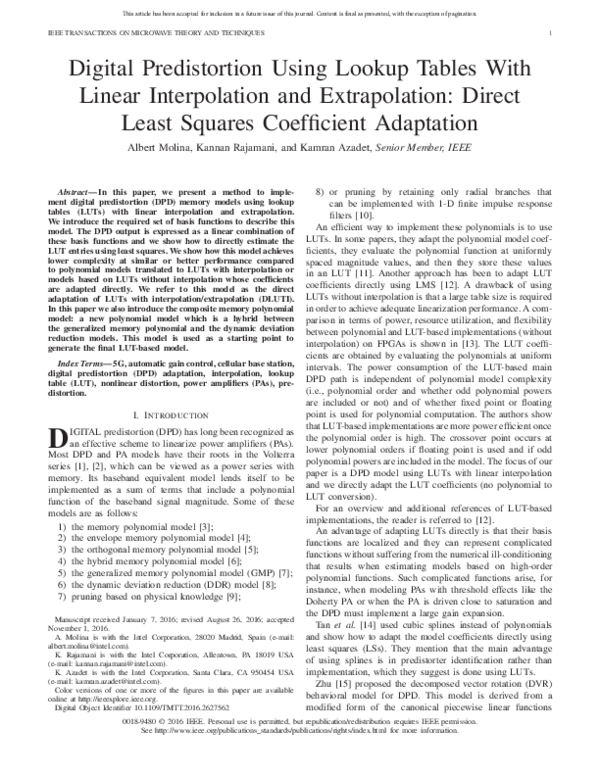 Pdf Digital Predistortion Using Lookup Tables With Linear Interpolation And Extrapolation