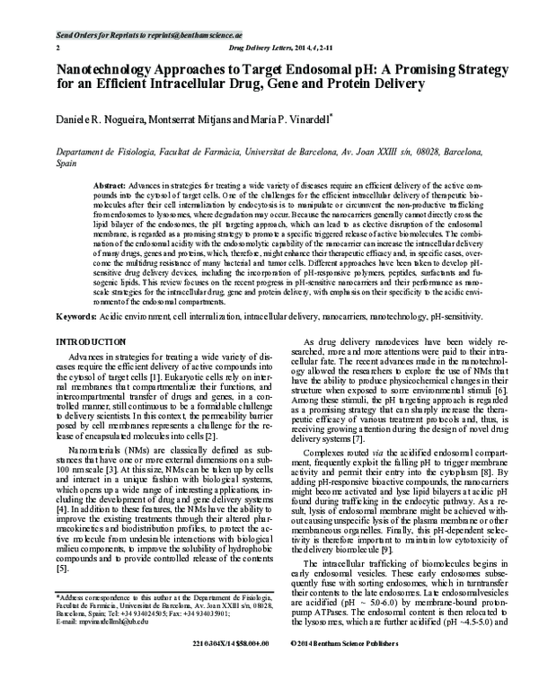 Pdf Nanotechnology Approaches To Target Endosomal Ph A Promising Strategy For An Efficient