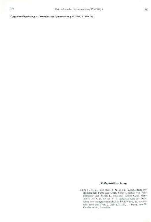 (PDF) Green, M.W., und Hans J. Nissen: Zeichenliste der archaischen ...