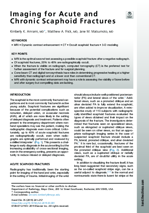 (PDF) Imaging for Acute and Chronic Scaphoid Fractures