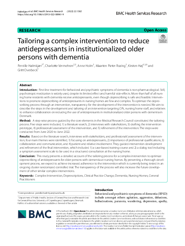(PDF) Tailoring a complex intervention to reduce antidepressants in institutionalized older ...