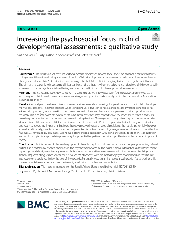 (PDF) Increasing the psychosocial focus in child developmental ...