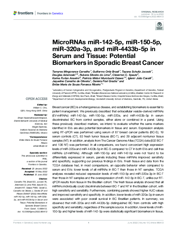(PDF) MicroRNAs miR-142-5p, miR-150-5p, miR-320a-3p, and miR-4433b-5p ...