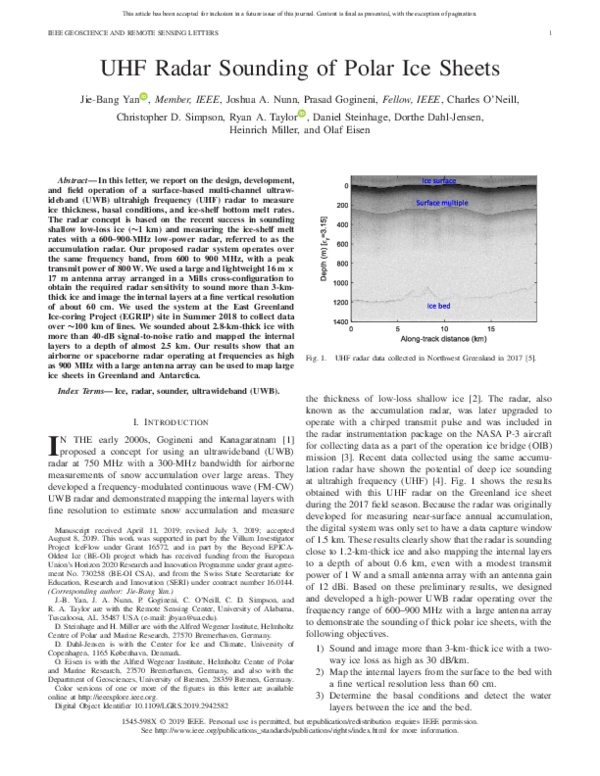 (PDF) UHF Radar Sounding of Polar Ice Sheets | Prasad Gogineni ...