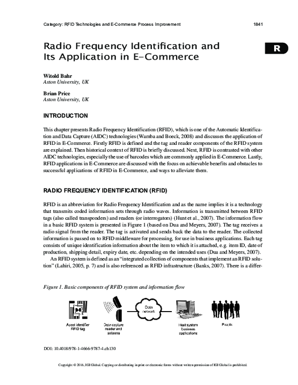 (PDF) Radio Frequency Identification and Its Application in E-Commerce