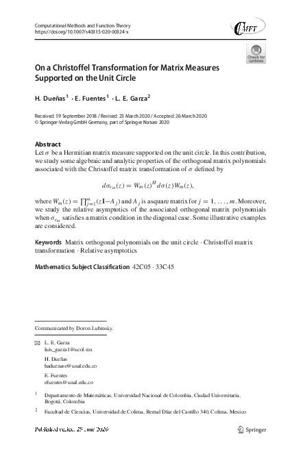 (PDF) On a Christoffel Transformation for Matrix Measures Supported on the Unit Circle
