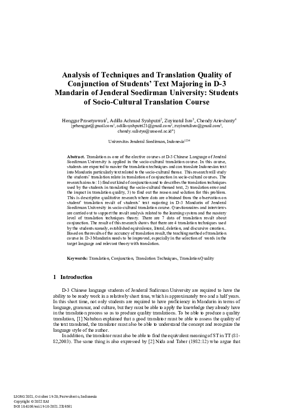 (PDF) Analysis of Techniques and Translation Quality of Conjunction of ...
