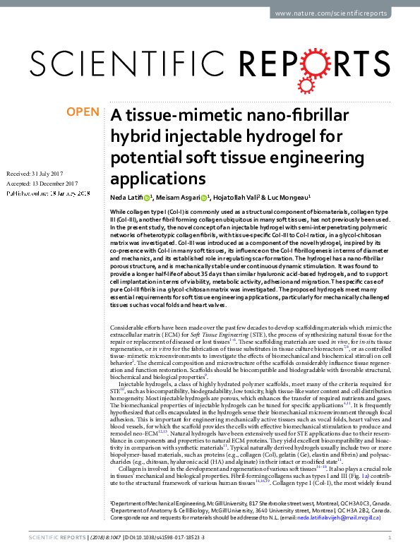 (PDF) A tissue-mimetic nano-fibrillar hybrid injectable hydrogel for ...