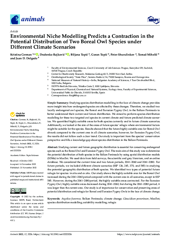 (PDF) Environmental Niche Modelling Predicts a Contraction in the Potential Distribution of Two ...