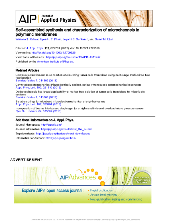 Self-assembled synthesis and characterization of microchannels in ...