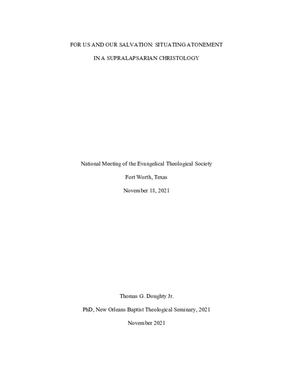 (DOC) For Us and Our Salvation: Situating Atonement In a Supralapsarian ...
