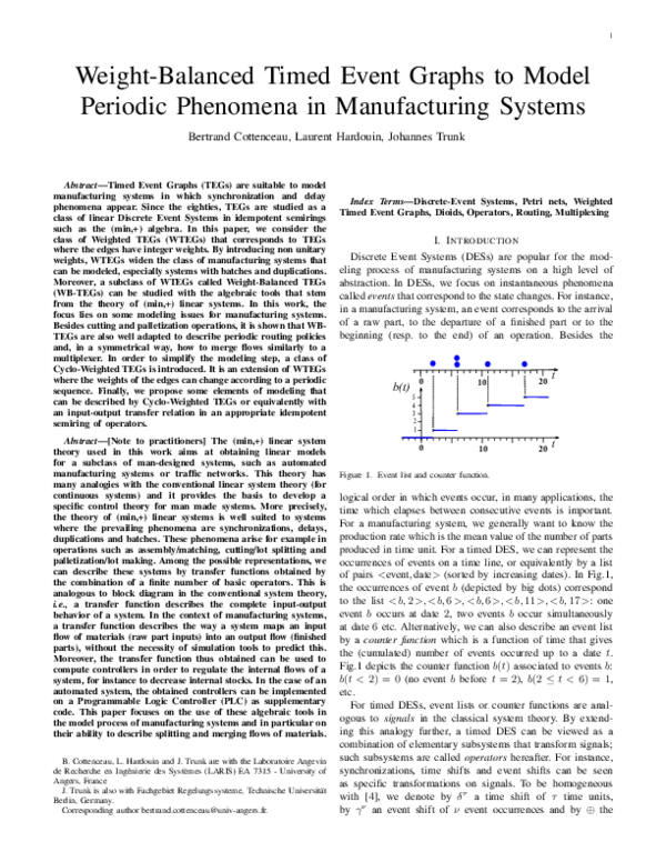 (PDF) Weight-Balanced Timed Event Graphs to Model Periodic Phenomena in Manufacturing Systems