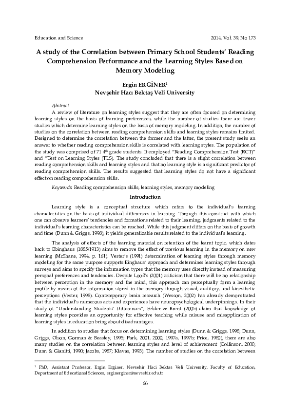 (PDF) A study of the Correlation between Primary School Students’ Reading Comprehension ...