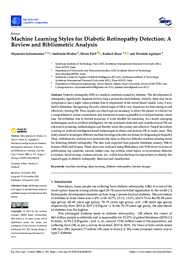 (PDF) Machine Learning Styles for Diabetic Retinopathy Detection: A Review and Bibliometric Analysis
