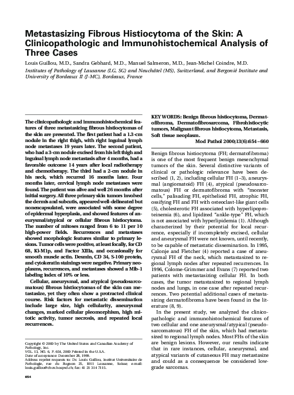 (PDF) Metastasizing Fibrous Histiocytoma of the Skin: A ...