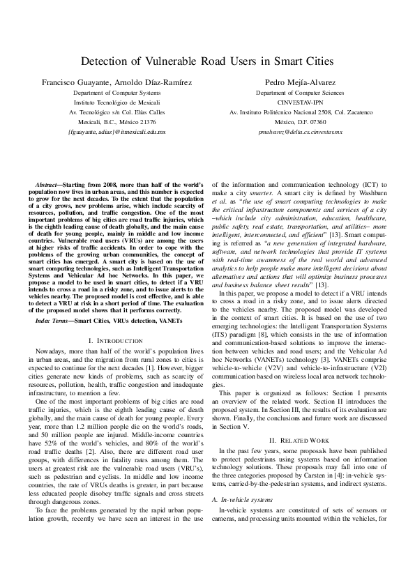 (PDF) Detection of Vulnerable Road Users in Smart Cities