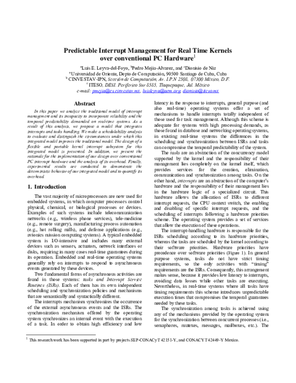 (PDF) Predictable Interrupt Management for Real Time Kernels over conventional PC Hardware