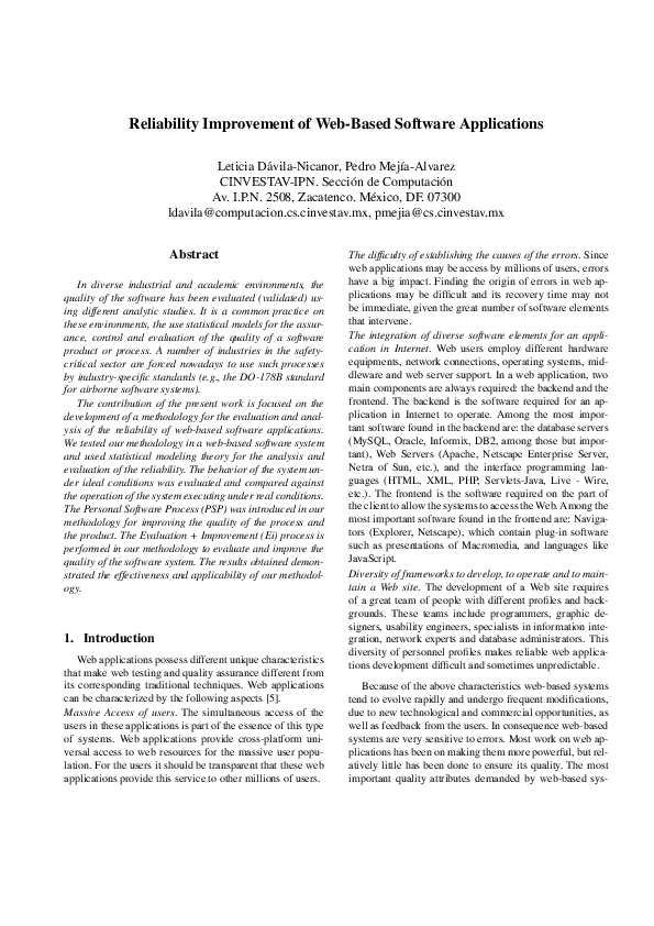 (PDF) Reliability improvement of web-based software applications | Pedro Mejia-Alvarez ...