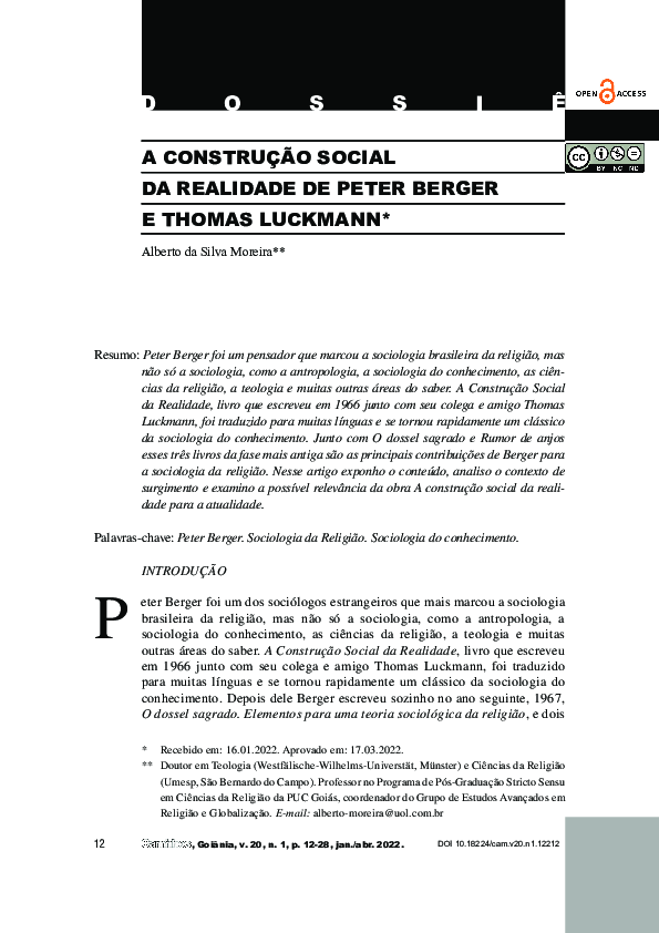 (PDF) A Construção Social Da Realidade De Peter Berger e Thomas Luckmann