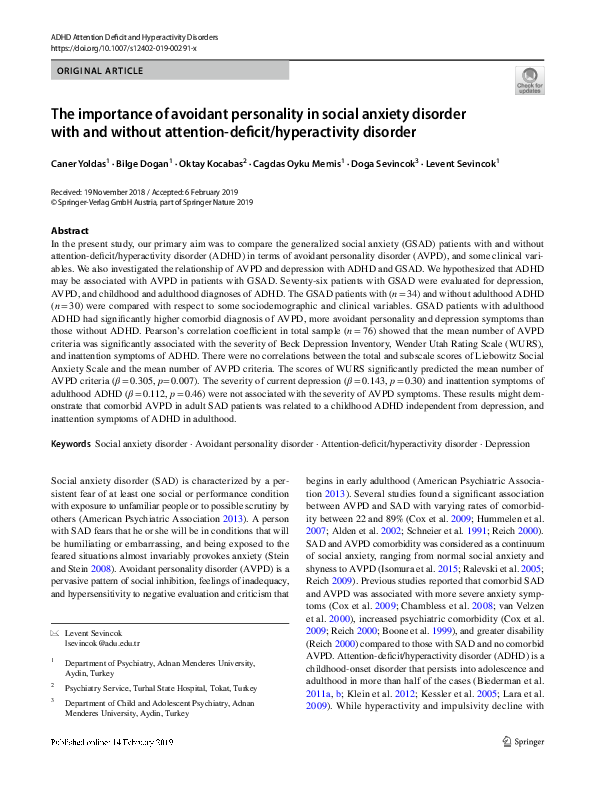 (PDF) The importance of avoidant personality in social anxiety disorder with and without ...