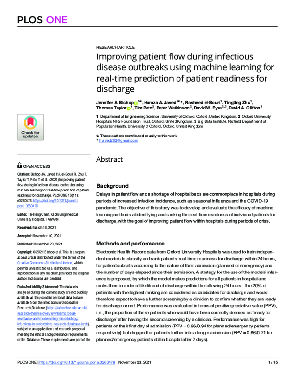 (PDF) Improving patient flow during infectious disease outbreaks using machine learning for real ...