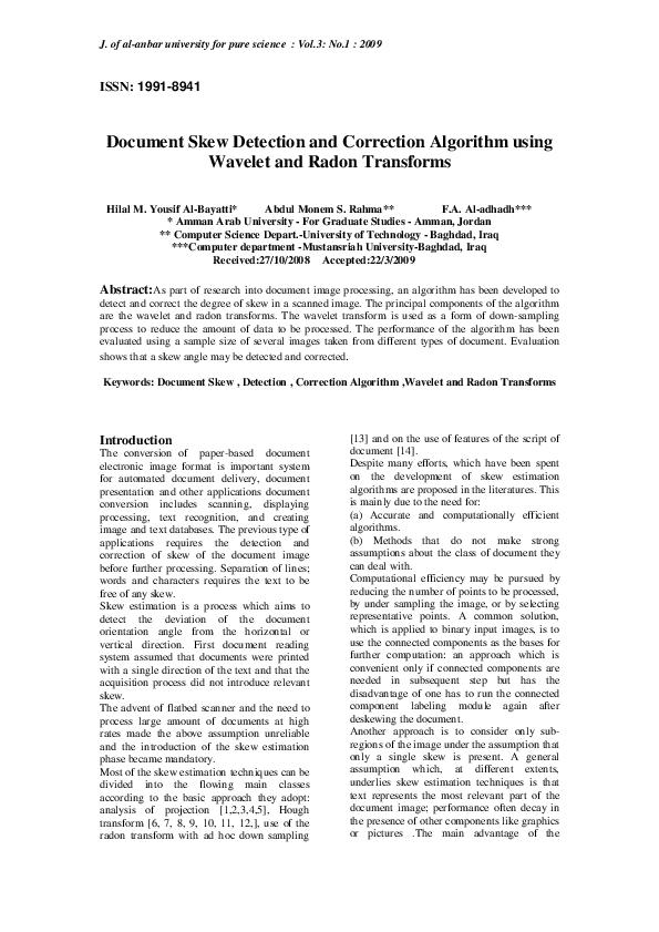 (PDF) Document Skew Detection and Correction Algorithm using Wavelet ...