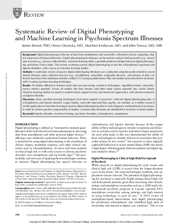 (PDF) Systematic Review of Digital Phenotyping and Machine Learning in Psychosis Spectrum Illnesses