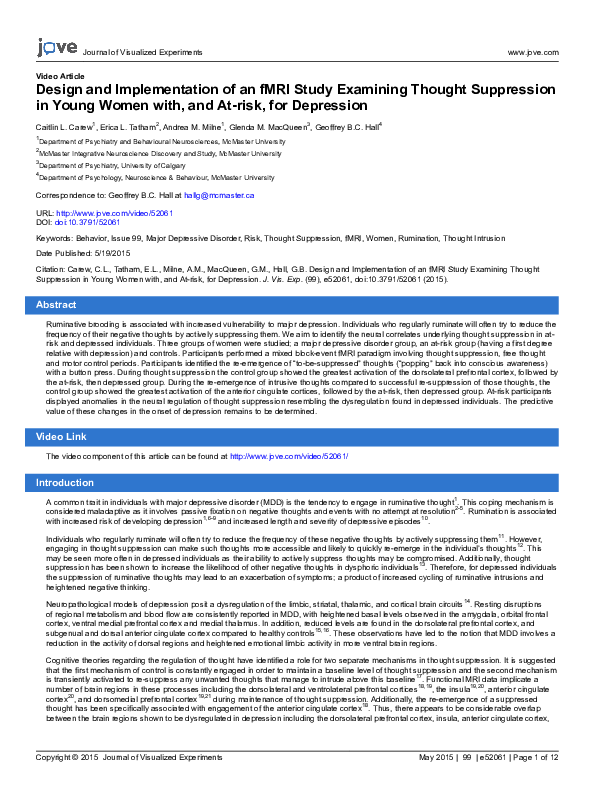 (PDF) Design and Implementation of an fMRI Study Examining Thought ...