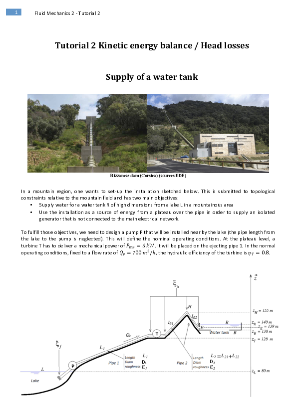 (PDF) Fluid Mechanics 2 -Tutorial 2 Kinetic energy balance / Head ...